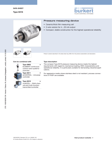 Burkert 8316 Pressure measuring device Data Sheet | Manualzz