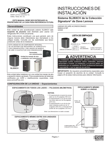Lennox SL28XCV Series Guía de instalación | Manualzz