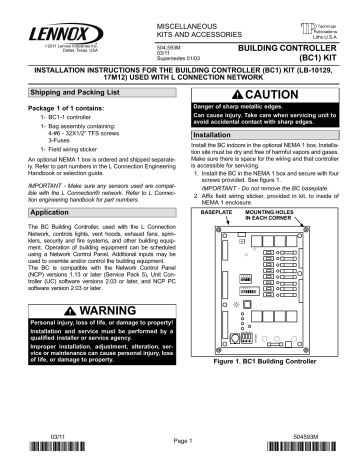 Lennox Building Controller (BC) for L Connection® Network (17M12 ...