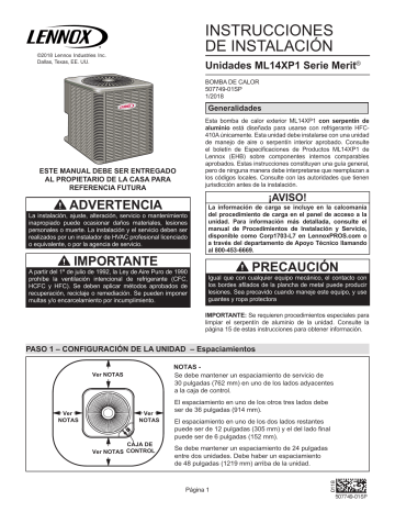 Lennox ML14XP1 Series Units Guía de instalación | Manualzz