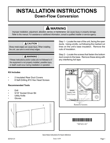 Lennox Downflow Conversion Kit -- LRP14 and LRP16 Units Installation ...
