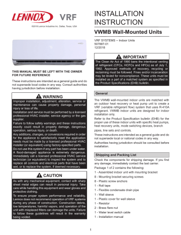 Lennox VWMB-P3 Wall Mounted Indoor Units Installation Instructions ...