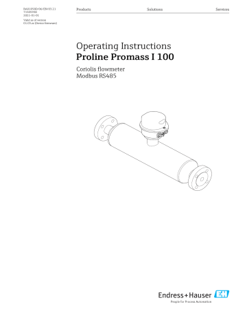 Endres+Hauser Proline Promass I 100 Operating Instruction | Manualzz