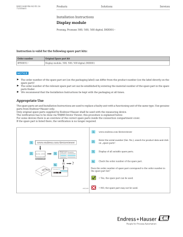 Endres+Hauser Replacing the display module Mounting Instruction | Manualzz
