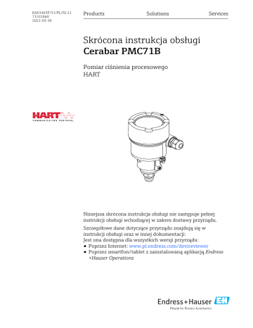 Endres+Hauser Cerabar PMC71B Instrukcja obsługi | Manualzz