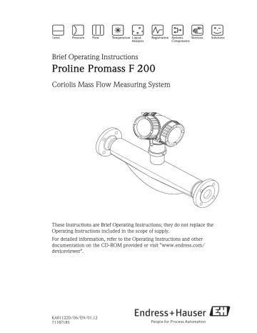 Endres+Hauser Proline Promass F 200 Brief Short Instruction | Manualzz