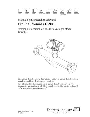 Endres+Hauser Proline Promass F 200 Brief Manual de usuario | Manualzz