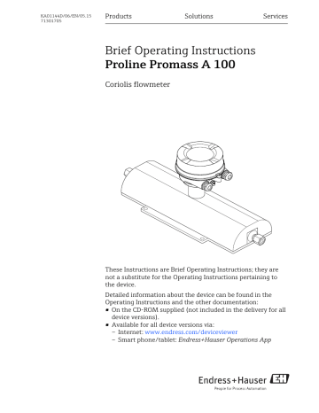 Endres+Hauser Proline Promass A 100 Brief Short Instruction | Manualzz