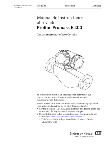 Endres+Hauser Proline Promass E 200 Brief Manual de usuario | Manualzz