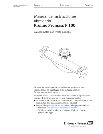 Endres+Hauser Proline Promass F 100 Brief Manual de usuario | Manualzz