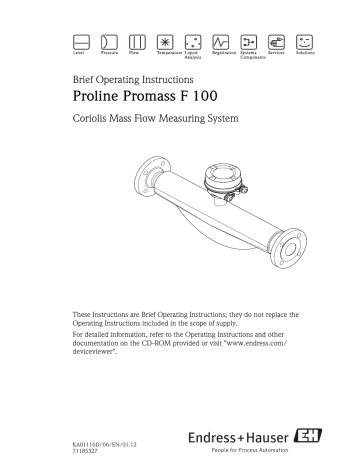Endres+Hauser Proline Promass F 100 Brief Short Instruction | Manualzz