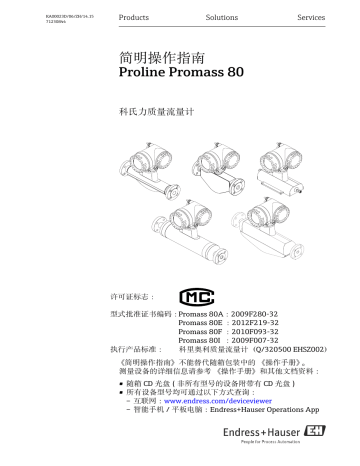 Endres+Hauser Proline Promass 80 Brief ユーザーマニュアル | Manualzz