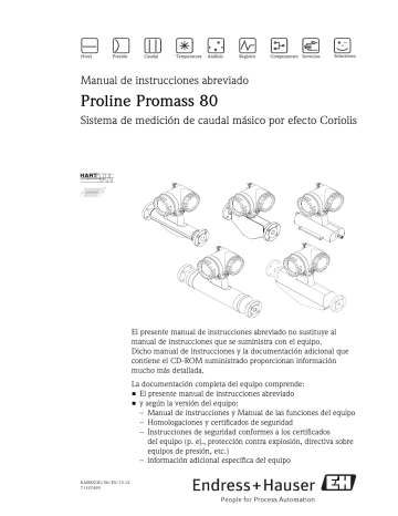 Endres+Hauser Proline Promass 80 Brief Manual de usuario | Manualzz