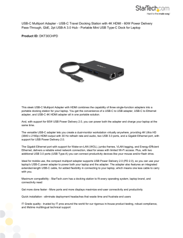 StarTech.com DKT30CHPD USB-C Multiport Adapter Datasheet | Manualzz