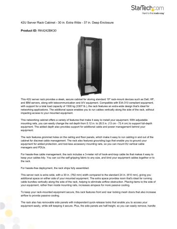 StarTech.com RK4242BK30 42U Server Rack Cabinet Datasheet | Manualzz
