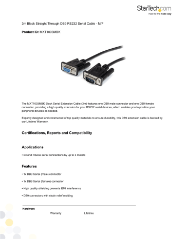 StarTech.com MXT1003MBK 3m Black Straight Through DB9 RS232 Serial ...