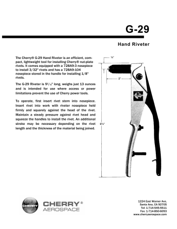Cherry Aerospace G29 Hand Riveter Installation Manual | Manualzz