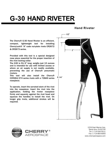 Cherry Aerospace G30 Hand Riveter Installation Manual | Manualzz