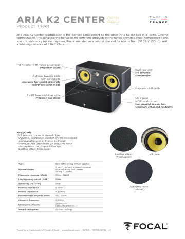 Focal Aria K2 Center Specification sheet | Manualzz