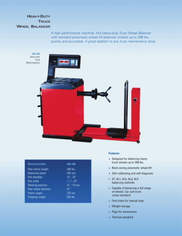 Tuxedo WB-448 Truck Wheel Balancer Dimensions Guide | Manualzz
