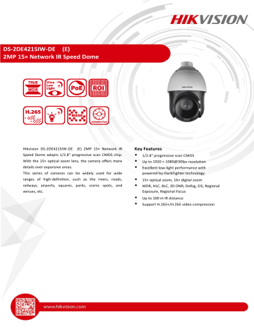Hikvision DS-2DE4215IW-DE PTZ Camera Data Sheet | Manualzz