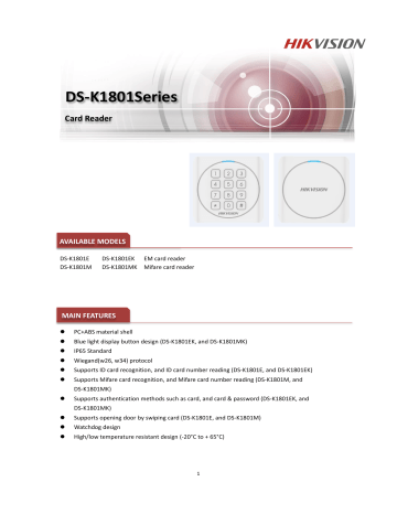 Hikvision DS-K1801 Reader Data Sheet | Manualzz