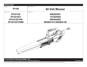 Ryobi RY421021 8 AMP ELECTRIC 440 CFM JET FAN BLOWER User manual | Manualzz