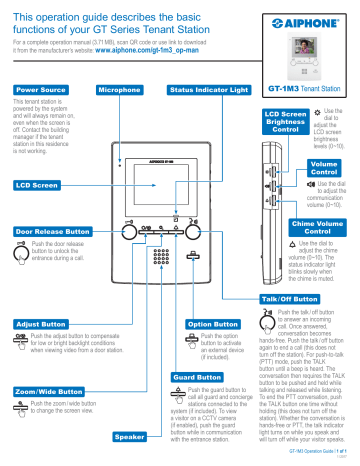Aiphone GT-1M3 Operation Manual | Manualzz