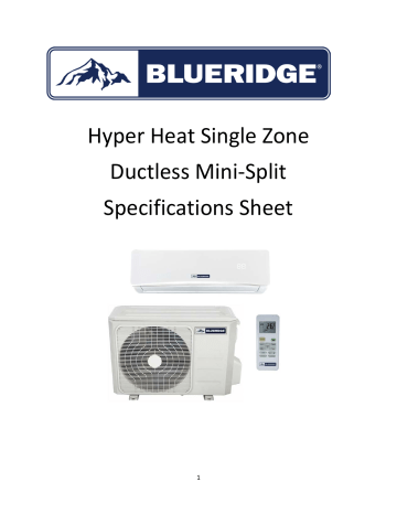 Blueridge BMHH18Y22 18,000 BTU 21.5 SEER Single Zone HYPER HEAT Mini-Split System - WiFi Capable ...