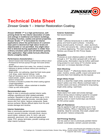 Zinsser Grade 1 Technical Data Sheet | Manualzz