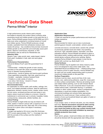 Zinsser Perma-White® (Interior) Technical Data Sheet | Manualzz