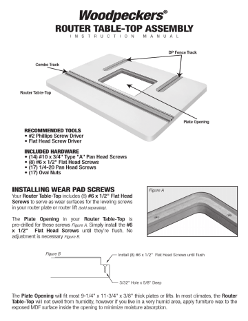 Woodpeckers Router Table Tops - MDF Instructions | Manualzz