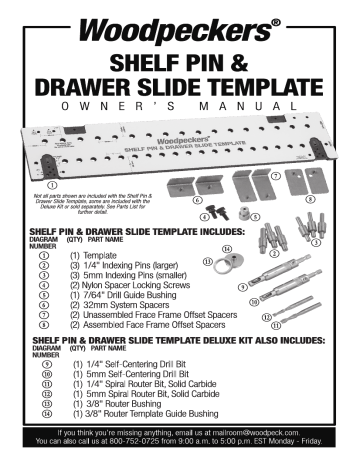 Woodpeckers Shelf Pin and Drawer Slide Template Instructions | Manualzz