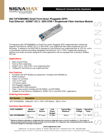 Signamax 100BaseFX/BX SFP Fiber Module – 20 km Specification | Manualzz