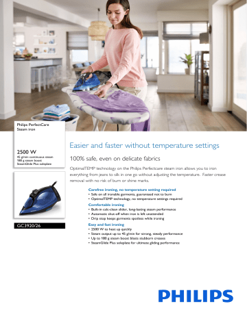 Philips GC3920/26 PerfectCare Steam iron Product datasheet | Manualzz