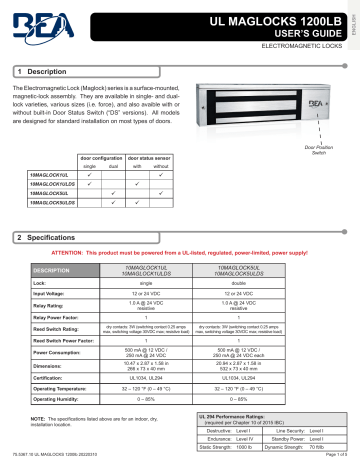 BEA UL LISTED MAGLOCKS User Guide | Manualzz