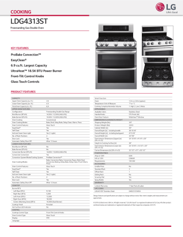 LG LDG4313ST 30 Inch Double Oven Gas Range Spec Sheet | Manualzz