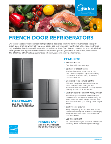 Midea MRQ23B4AST 36 Inch 4-Door French Door Refrigerator Spec Sheet ...