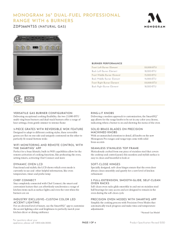 Monogram ZDP366NTSS 36 Inch Freestanding Professional Dual Fuel Smart ...
