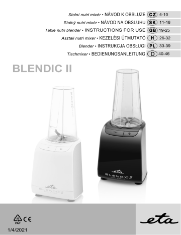 eta BLENDIC II Table Nutri Blender Bedienungsanleitung | Manualzz