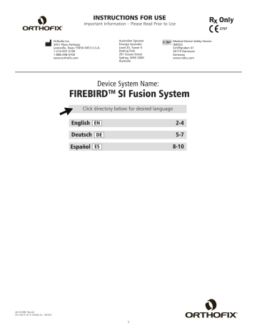 ORTHOFIX Firebird SI Fusion System Instructions | Manualzz