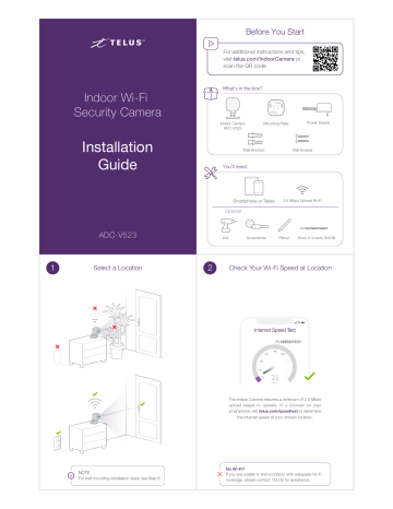 Telus ADC-V523 Indoor Wi-Fi Security Camera Installation Guide | Manualzz