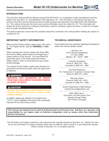 SUBZERO UC-15I 15 Inch Undercounter Ice Machine Instructions | Manualzz