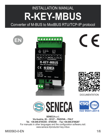 SENECA R-KEY-MBUS Converter of M-BUS to ModBUS RTU/TCP-IP protocol Instruction manual | Manualzz