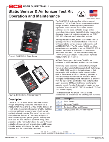 SCS TB-9111 Static Sensor and Air Ionizer Test Kit User Guide | Manualzz