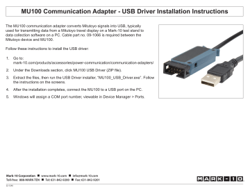 MARK-10 MU100 Communication Adapter Instruction manual | Manualzz