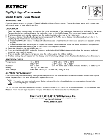 Extech 445703 Big Digit Hygro Thermometer Benutzerhandbuch | Manualzz