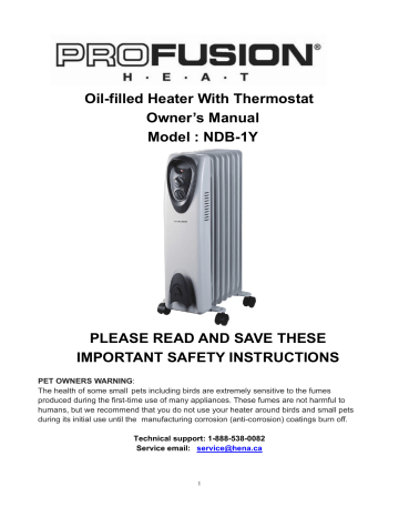 PROFUSION HEAT NDB-1Y Oil-Filled Heater Owner’s Manual | Manualzz