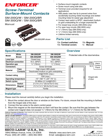 ENFORCER SM-200Q/W Screw-Terminal Surface-Mount Contacts Instruction ...