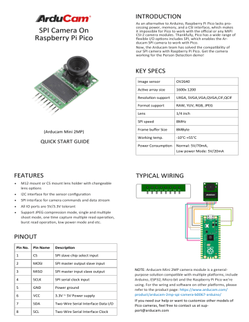 ArduCam OV2640 Mini 2MP SPI Camera On Raspberry Pi Pico User Guide | Manualzz